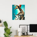 Giraffe Wearing Helmet on Motorcycle Modern AI Art Poster | Zazzle