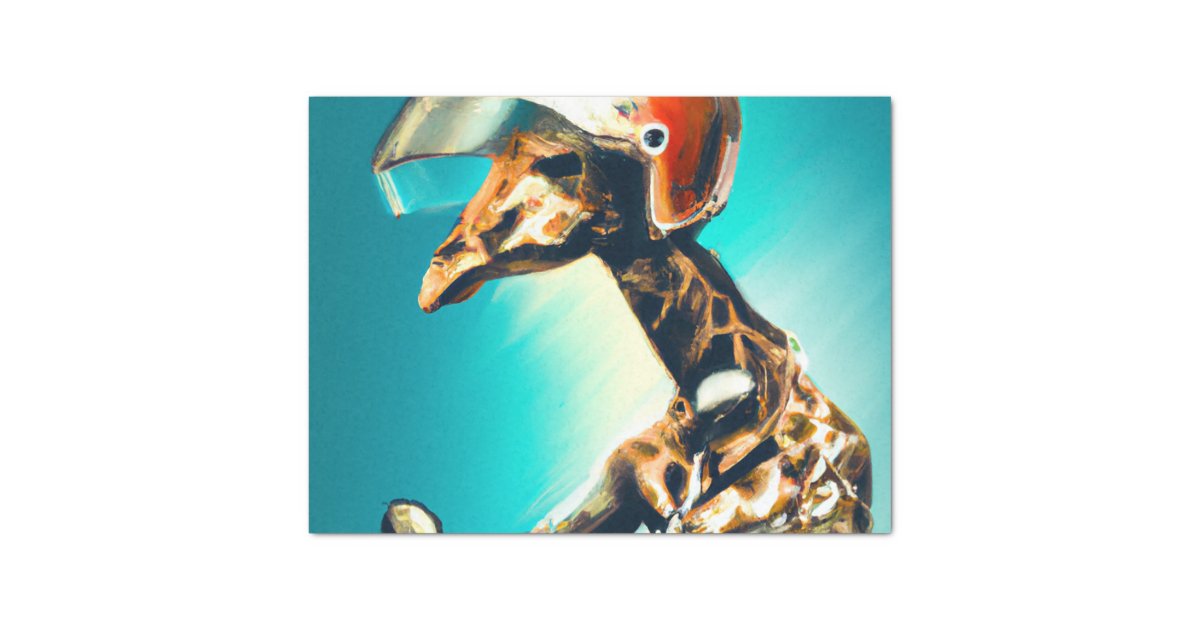 Giraffe Wearing Helmet on Motorcycle Modern AI Art Tissue Paper | Zazzle