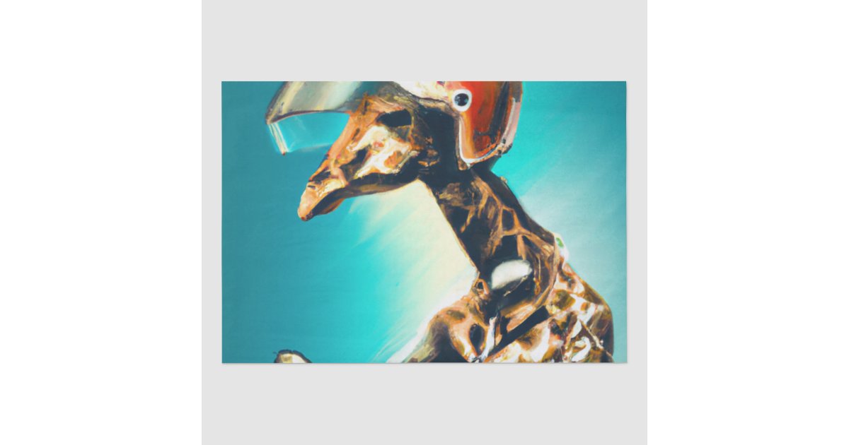 Giraffe Wearing Helmet on Motorcycle Modern AI Art Tissue Paper | Zazzle