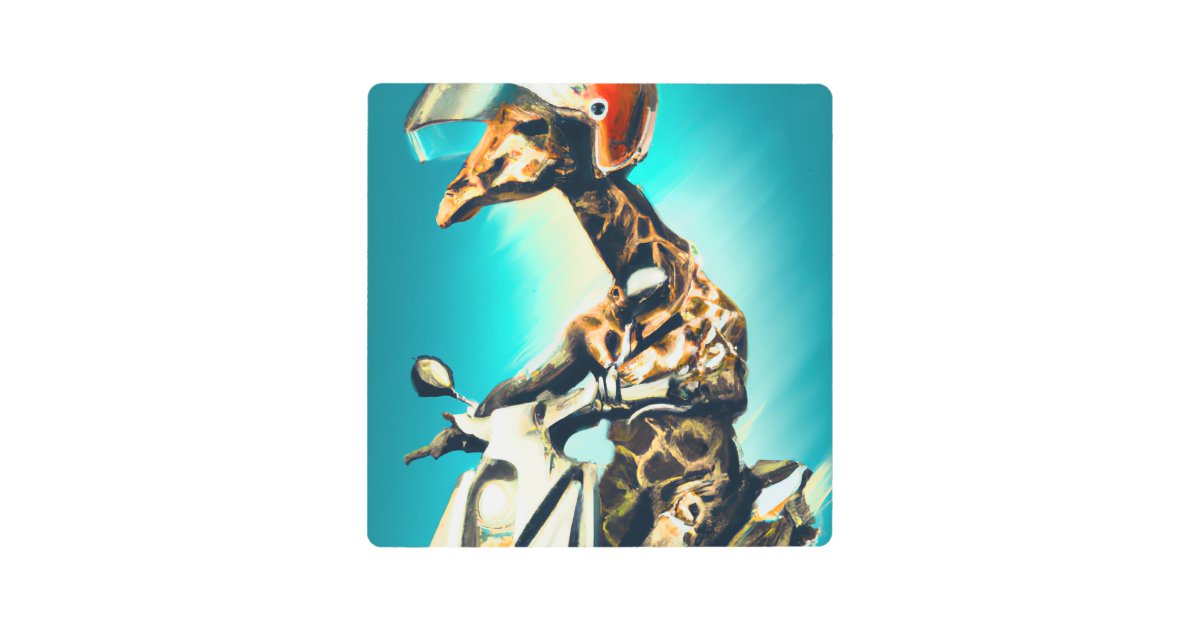 Giraffe Wearing Helmet on Motorcycle Modern AI Metal Print | Zazzle