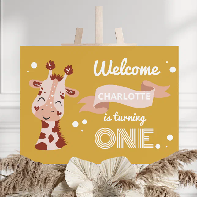 Giraffe Wild One First Birthday Welcome Sign | Zazzle