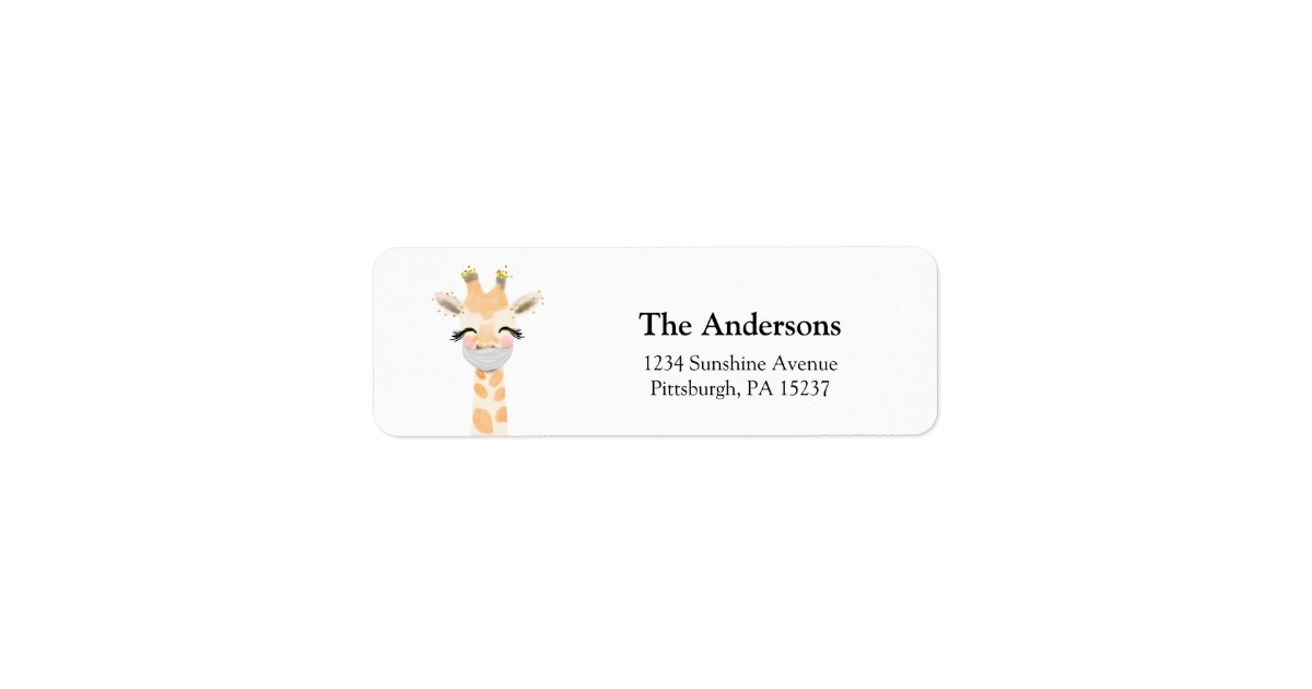 Giraffe with Mask Return Address Label | Zazzle
