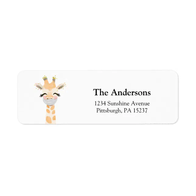 Giraffe with Mask Return Address Label | Zazzle