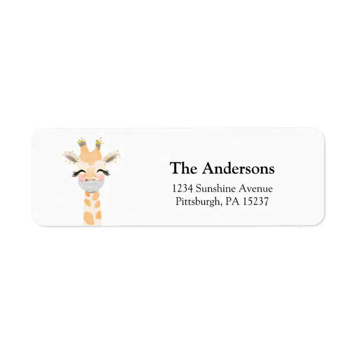 Giraffe with Mask Return Address Label | Zazzle