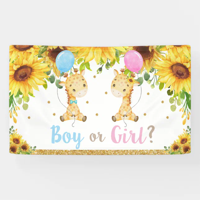 Giraffes Gender Reveal Baby Shower Boy or Girl Banner | Zazzle