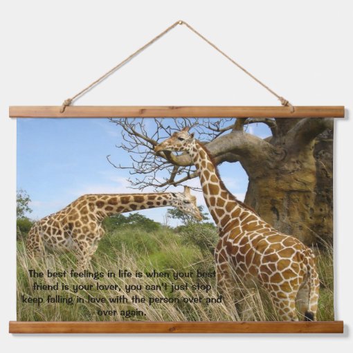 Giraffes out in the field by some trees poster hanging tapestry | Zazzle