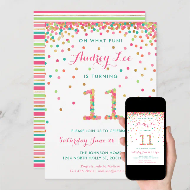 Girl 11th Birthday Invitation eleventh birthday | Zazzle