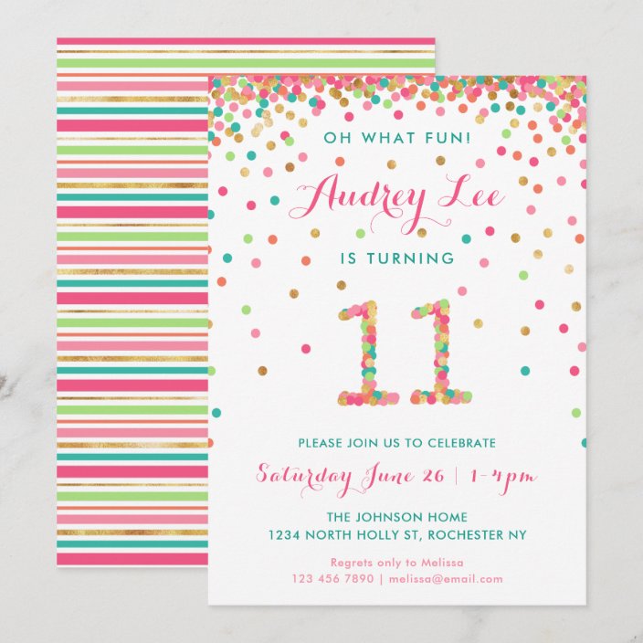 Girl 11th Birthday Invitation eleventh birthday | Zazzle.com