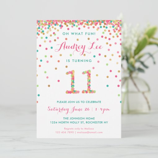 Girl 11th Birthday Invitation eleventh birthday | Zazzle