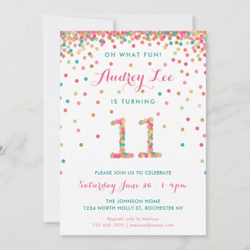Girl 11th Birthday Invitation eleventh birthday | Zazzle