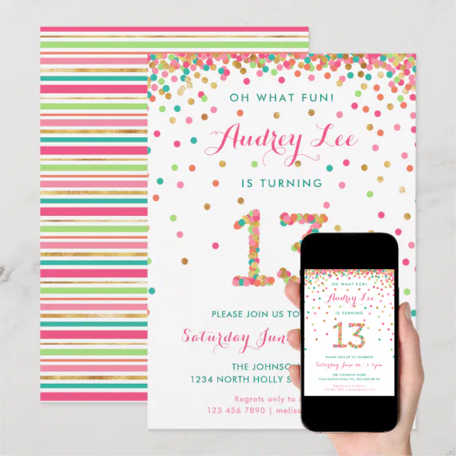 Girl 13th Birthday Invitation thirteenth birthday | Zazzle