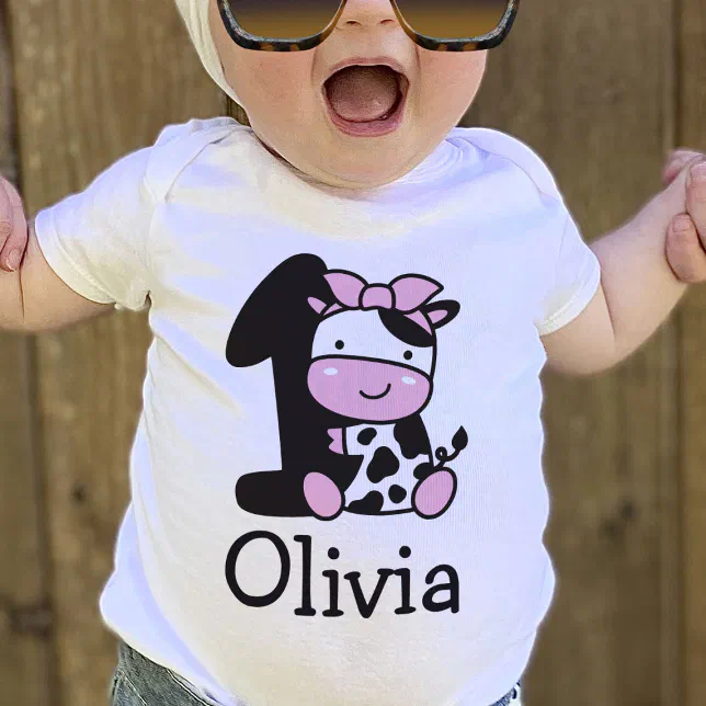 Girl 1st Birthday Cow Number 1 T-Shirt | Zazzle