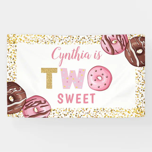 Girl 2nd Birthday Two Sweet Donuts Party Banner | Zazzle