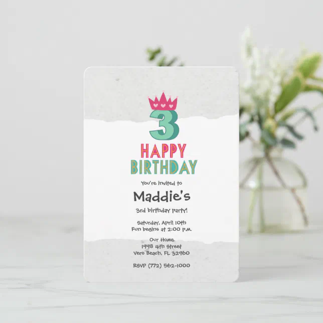 Girl 3rd Birthday Princess Photo Party Invitation | Zazzle