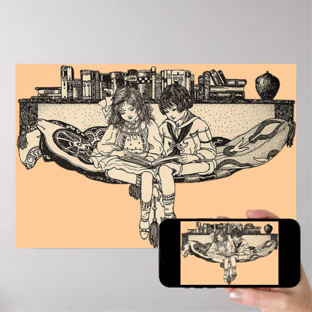 Girl and Boy Reading Poster | Zazzle