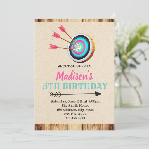 Girl archery birthday invitation | Zazzle