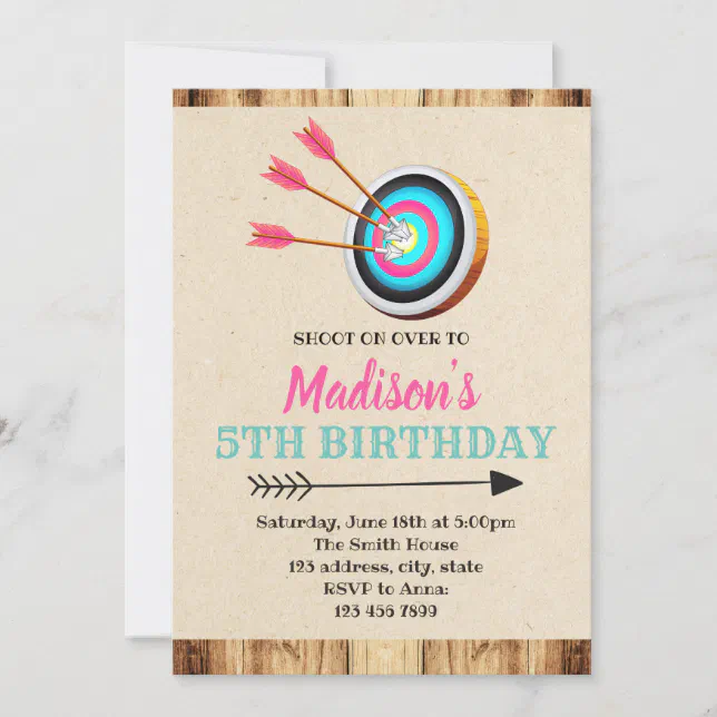 Girl archery birthday invitation | Zazzle