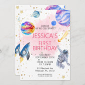 Girl Astronaut Outer Space Rocket Ship Planet Invitation | Zazzle