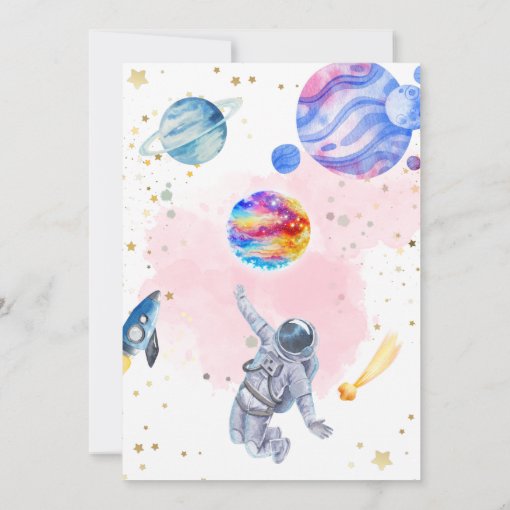 Girl Astronaut Outer Space Rocket Ship Planet Invitation | Zazzle