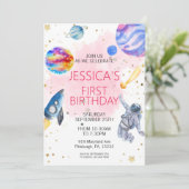 Girl Astronaut Outer Space Rocket Ship Planet Invitation | Zazzle