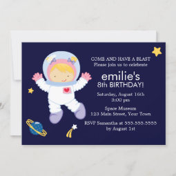 Girl Astronaut Outer Space Themed Birthday Invitation | Zazzle