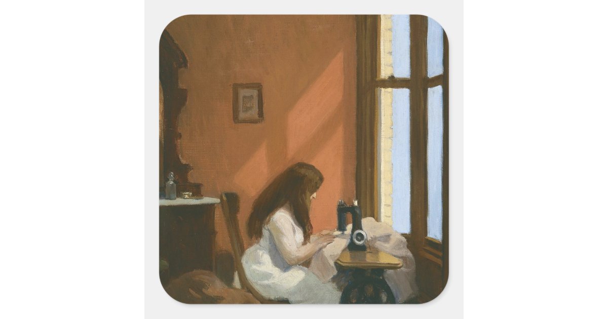 Girl at a Sewing Machine (by Edward Hopper) Square Sticker | Zazzle