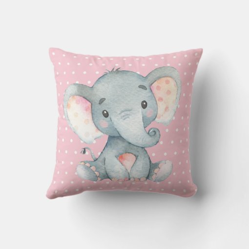 Girl Baby Elephant Pink and Gray Throw Pillow | Zazzle