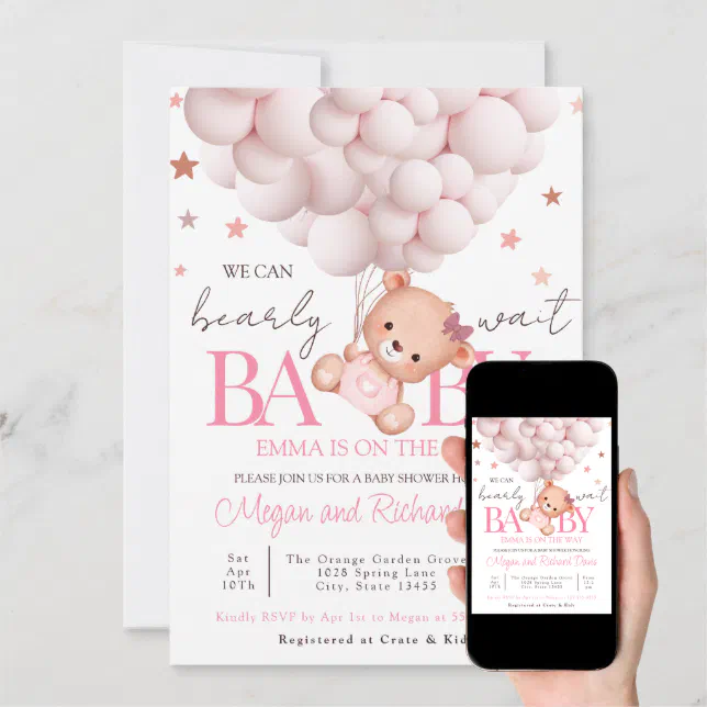 Girl Baby Invite Bear Template Bearly Sweet | Zazzle