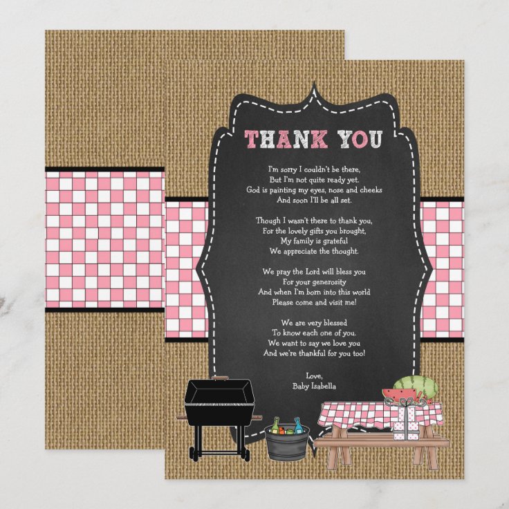 Girl Baby Q poem thank you note card | Zazzle