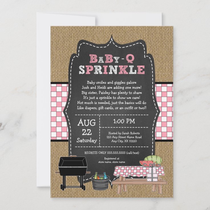 Girl Baby Q Sprinkle, BBQ baby shower Invitation | Zazzle