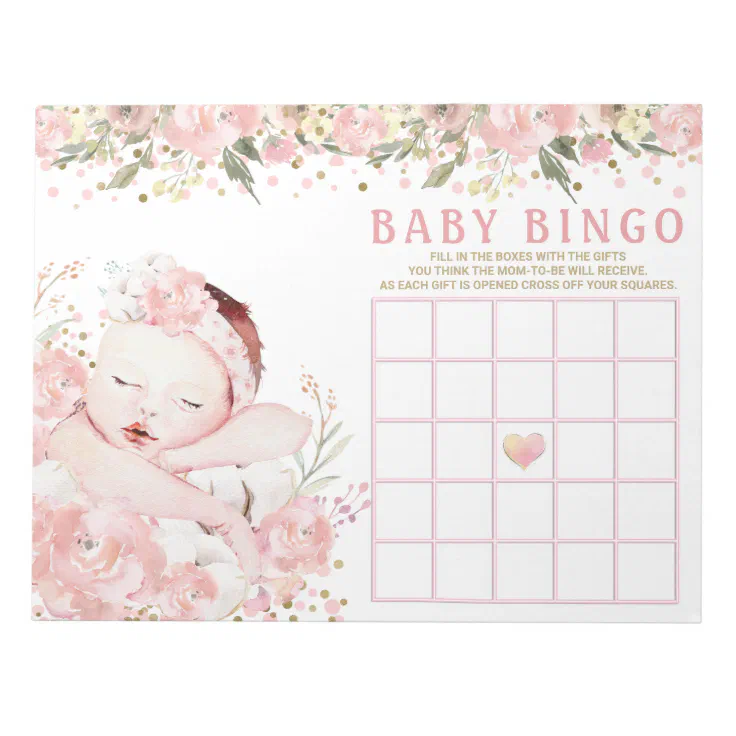 Girl Baby Shower Bingo Game Cards Notepad | Zazzle