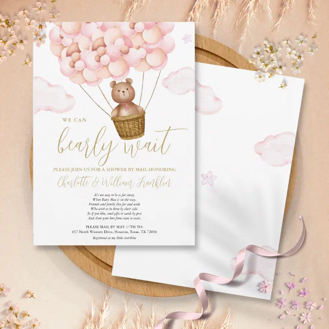 Girl Baby Shower By Mail Long Distance Teddy Bear Invitation | Zazzle
