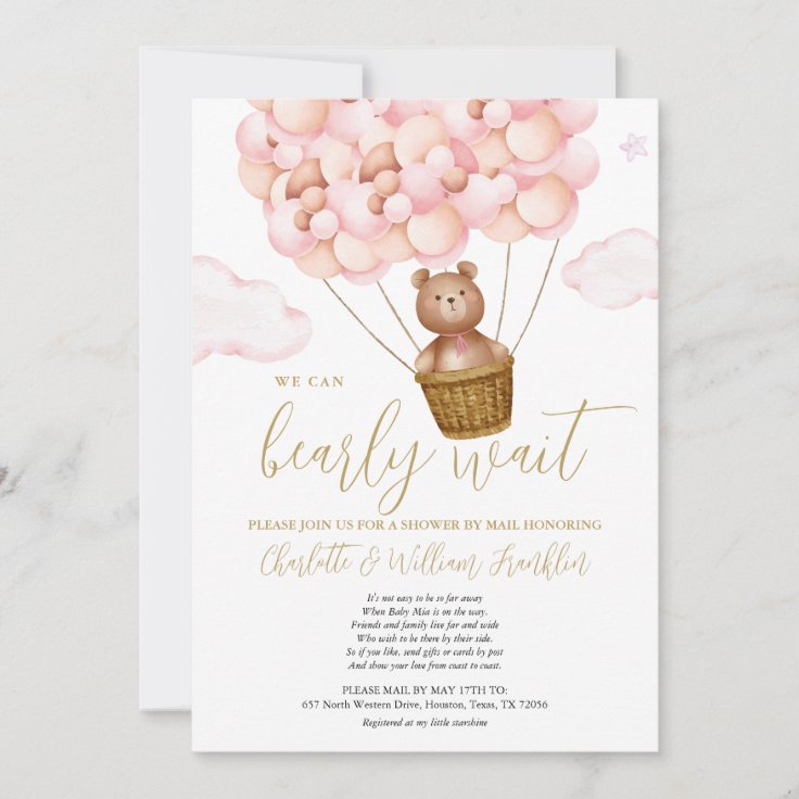Girl Baby Shower By Mail Long Distance Teddy Bear Invitation | Zazzle