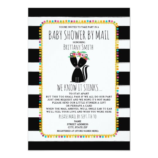 Girl Baby Shower By Mail Social Distancing Skunk Invitation | Zazzle.com
