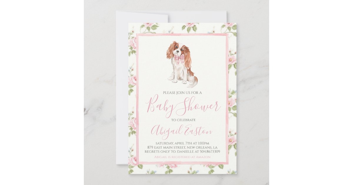 Girl Baby Shower Cavalier Puppy Dog Invitation | Zazzle