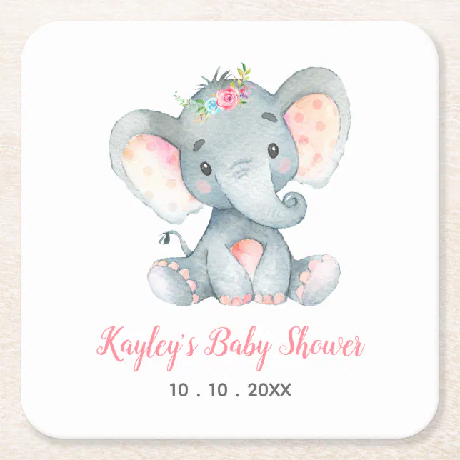 Girl Baby Shower Coasters (Elephant Pink) | Zazzle