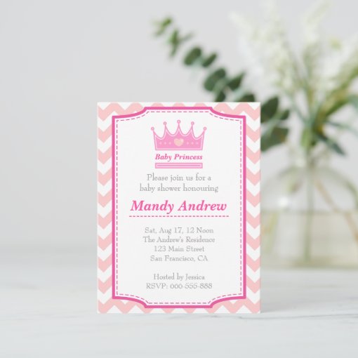 Girl Baby Shower - Pink Baby Princess With Crown Invitation | Zazzle