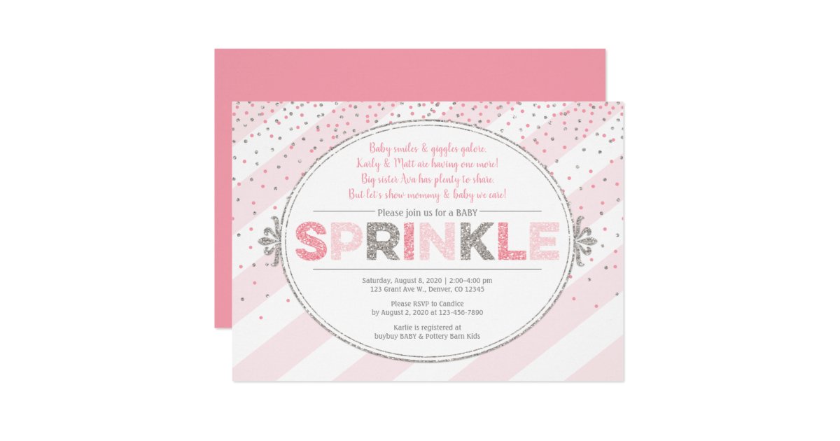 Girl baby sprinkle invitation pink silver invite | Zazzle.com