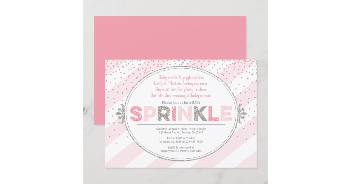 Girl baby sprinkle invitation pink silver invite | Zazzle
