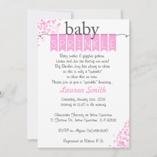 Girl Baby Sprinkle Invitations -Pink Baby Sprinkl | Zazzle