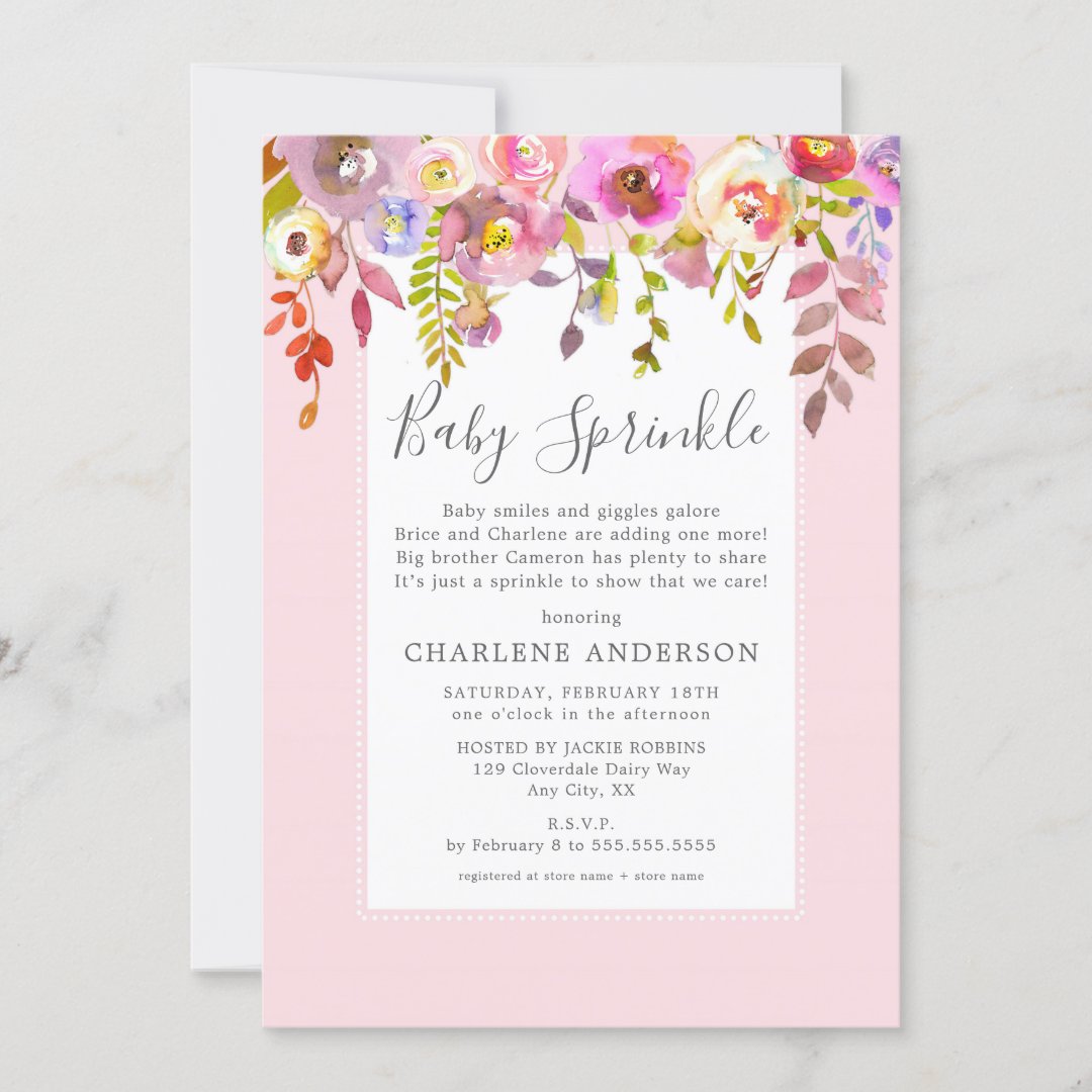 Girl Baby Sprinkle Invite, pink floral Invitation | Zazzle