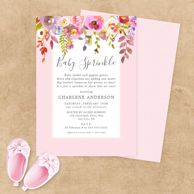 Girl Baby Sprinkle Invite, pink floral Invitation | Zazzle