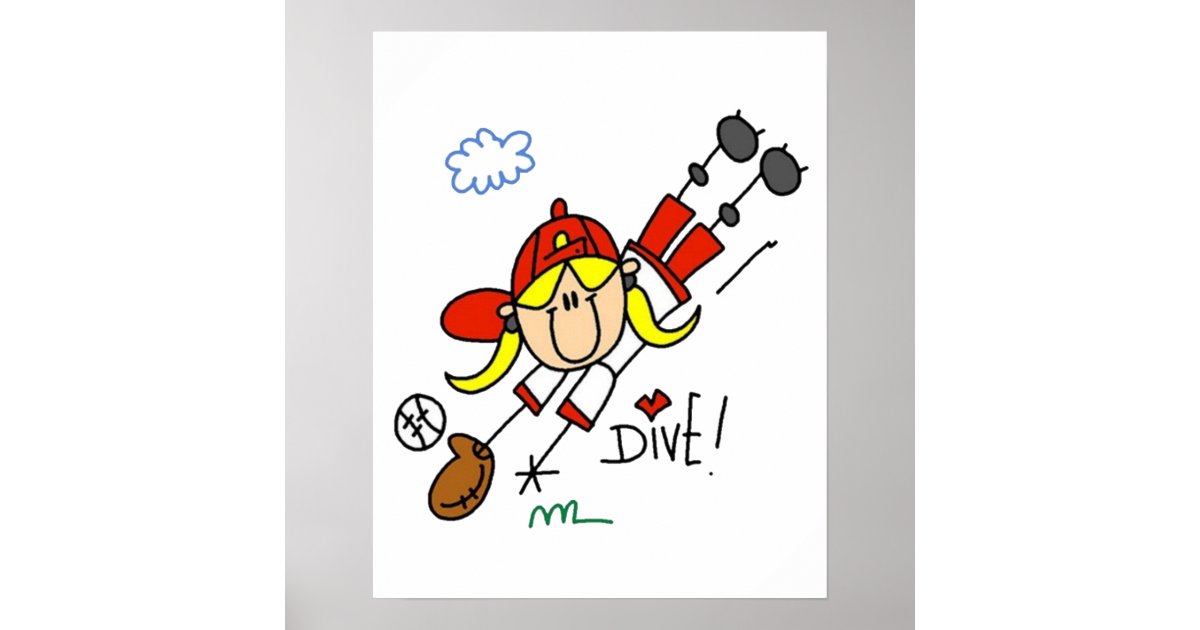 Girl Baseball Player Stick Figure Poster | Zazzle