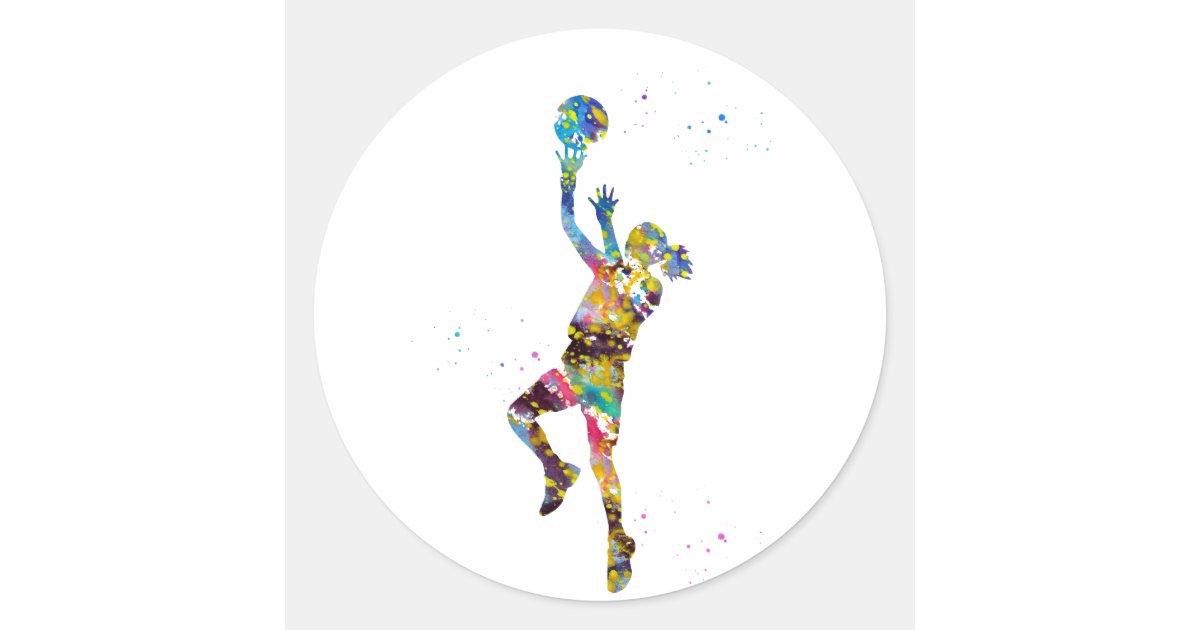 Girl basketball player classic round sticker | Zazzle