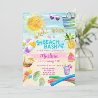 Girl beach party, beach bash summer invitation. invitation | Zazzle