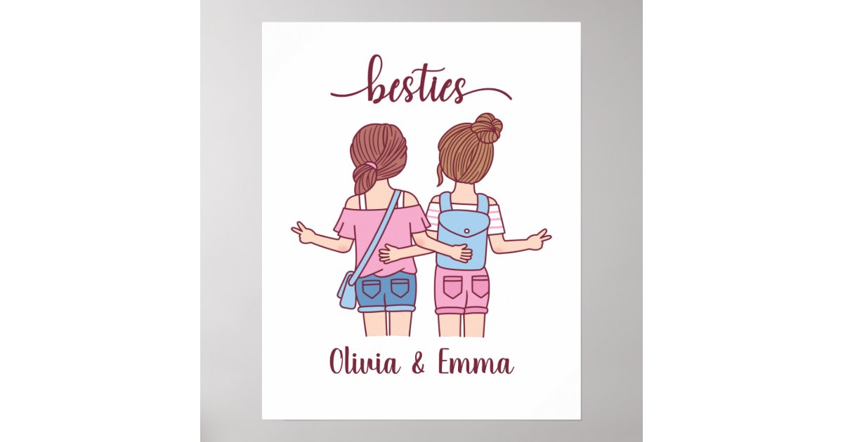 Girl Besties Best Friends Personalized Poster | Zazzle