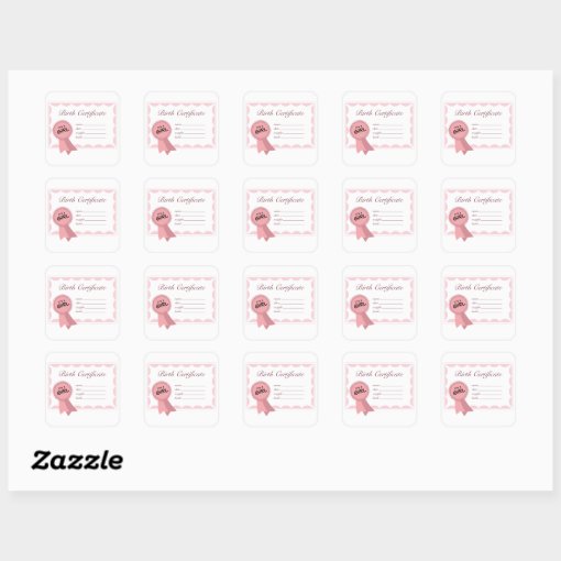 Girl Birth Certificate Square Sticker | Zazzle