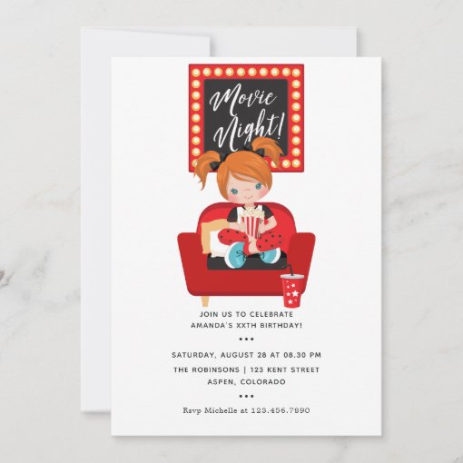 Girl Birthday Movie Night Sleepover Party Invitation | Zazzle