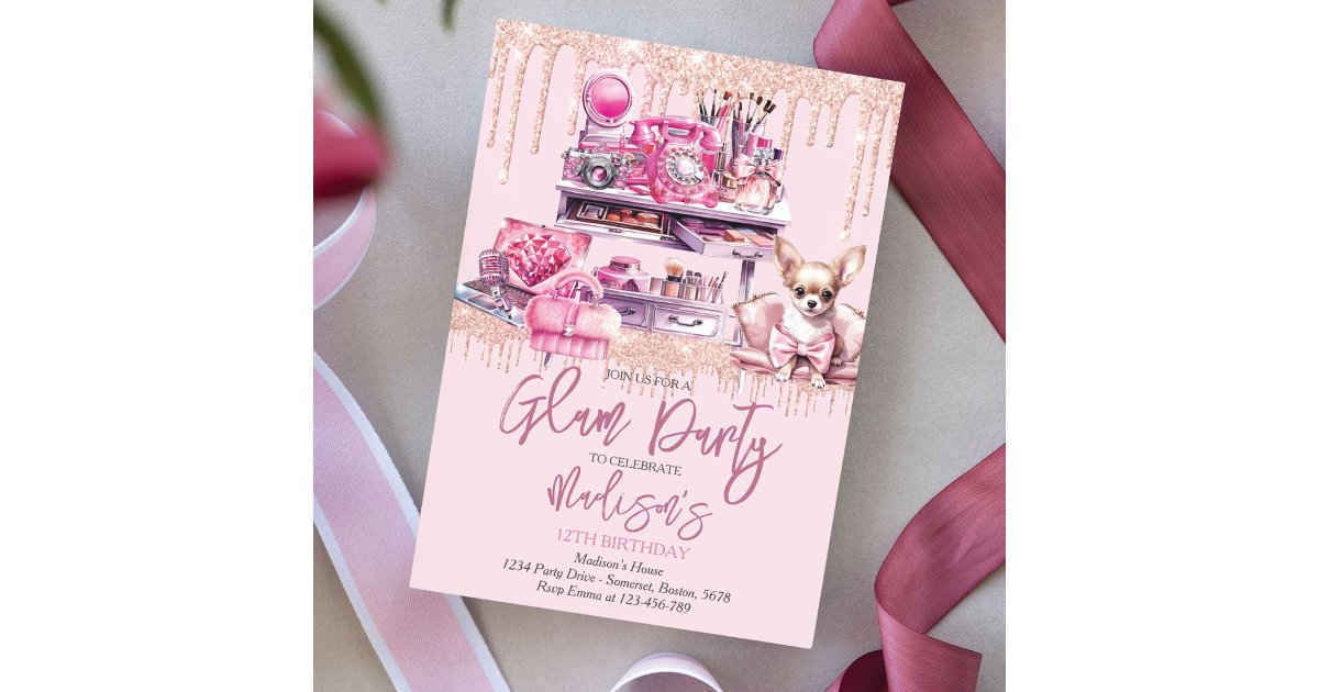 Girl Birthday Party Glam Makeup Invitation | Zazzle