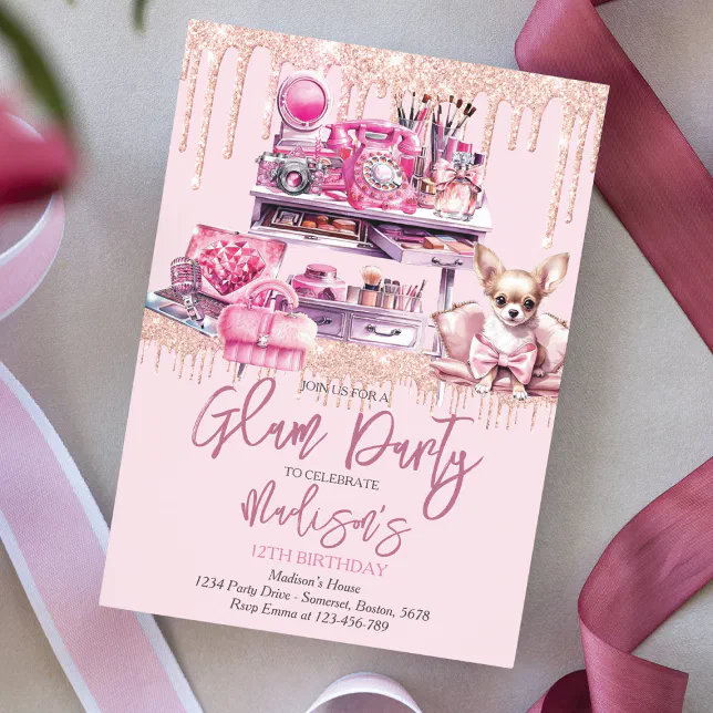 Girl Birthday Party Glam Makeup Invitation | Zazzle